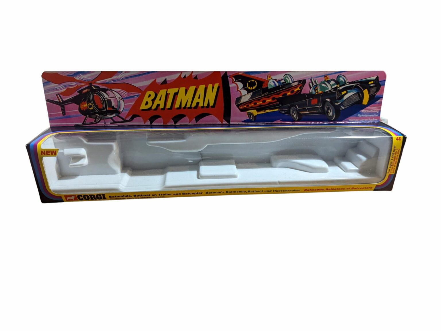 Corgi Toys Batmobile, Batboat and Batcopter Repro Box with plastic inner